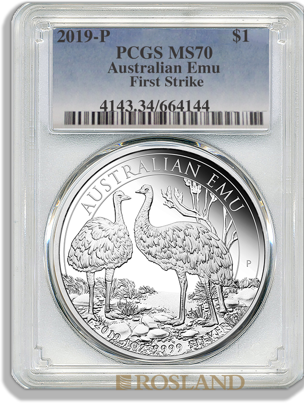 1 Unze Silbermünze Emu 2019 PCGS MS-70 (FS)